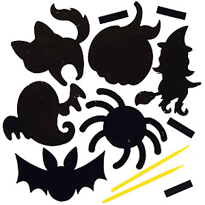 Baker Ross AX201 Glow in The Dark Scratch Art Fridge Magnets - Pack of 10, Halloween Decorations, Halloween Crafting, Magic Paper Ideal for Kids to Design and Decorate for Trick or Treaters