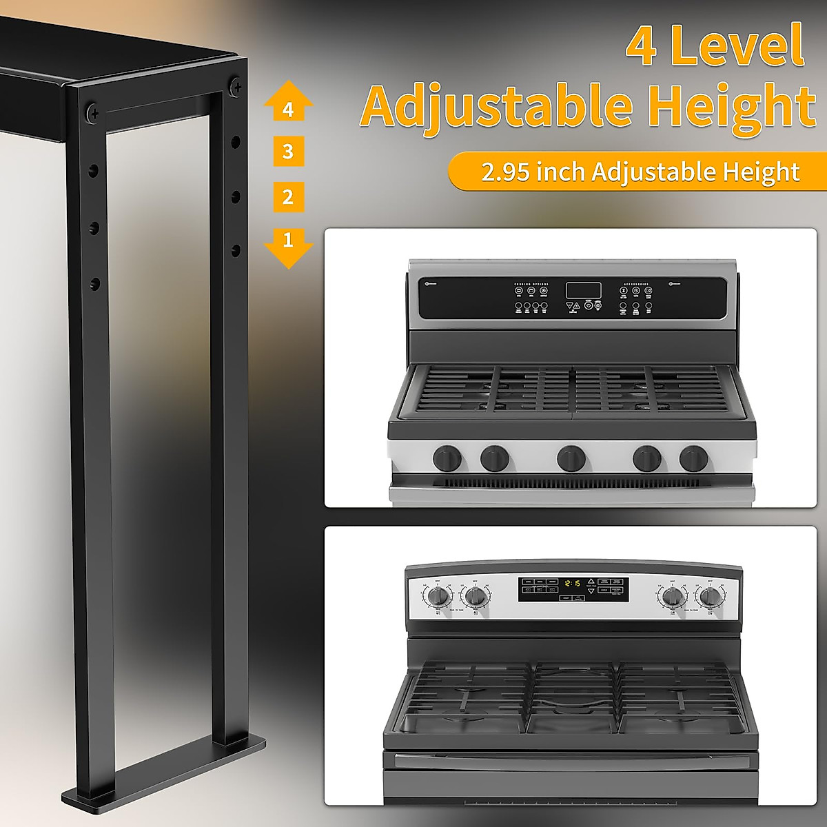 ZDDLOINP Spice Rack Shelf for Kitchen Stove, Adjustable 27 to 33 Inch Spice Rack Organizer Shelf, 4 Level Adjustable Height Spice Rack for Kitchen, Over the Stove Spice Shelf for Countertop, Black