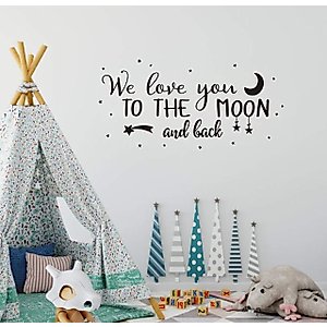 Wall Decal Kids We Love You to The Moon and Back Quote Wall Decals Nursery Vinyl Wall Stickers for Baby Boys and Grils Bedroom Scandinavian Wall Decal (Y29) (Black)