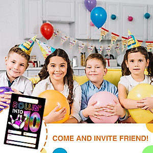 DETIHO 4" x 6" Bowling 10th Birthday Party Invitation Cards With Envelopes - Rolling Into 10 - Retro Bowling Party Invitation - 20 Sets - E62