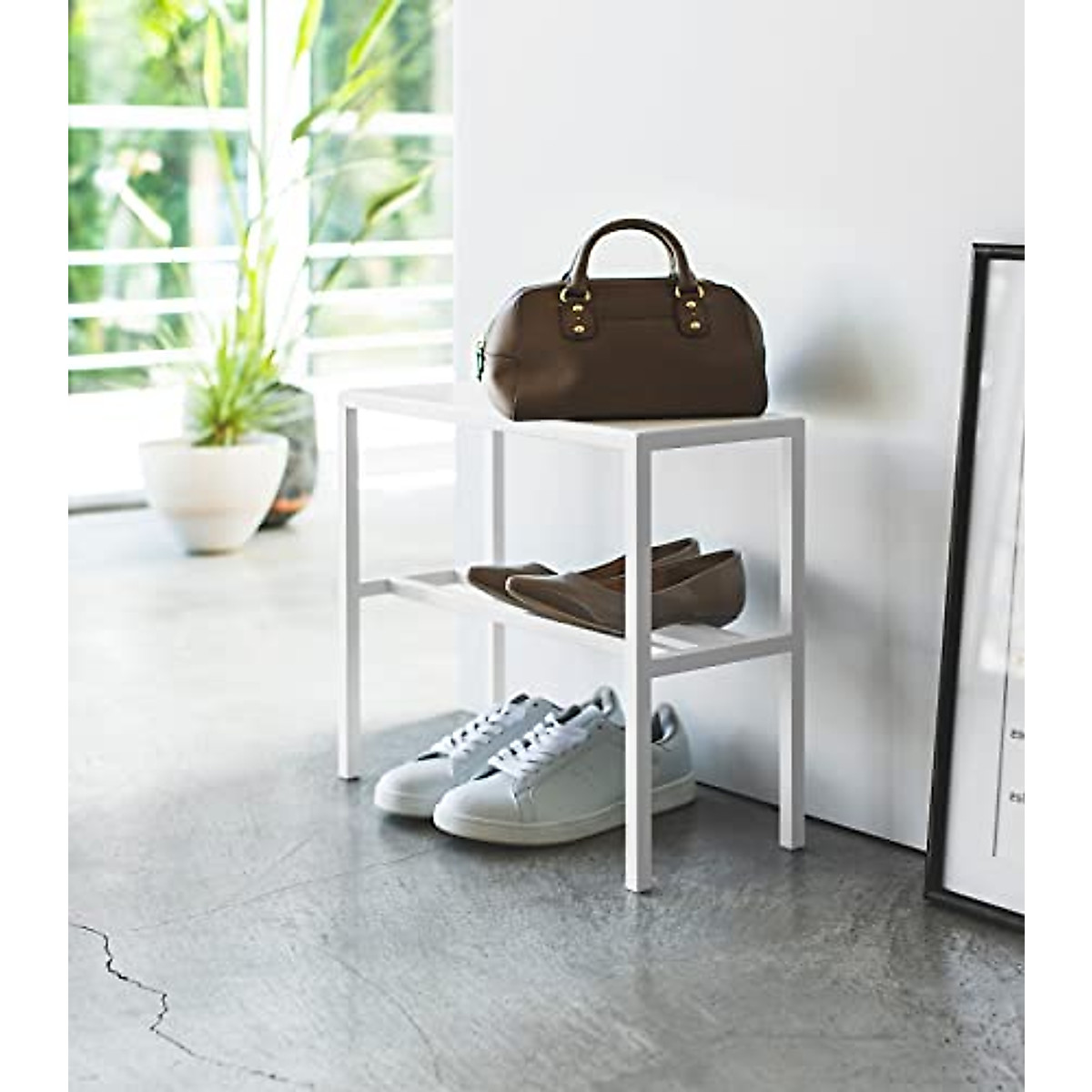 Yamazaki Home 2-Tier Entryway Organizer | Steel | Shoe Rack, One Size, White