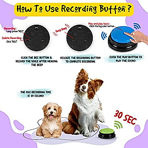 SUHSAI Dog Buttons for Communication, Pet Training Buzzer 30 Second Records & Playback, Voice Recorder and Speaking Button, Dog Talking Button for Pet, Cat, Dog (Pack of 4)