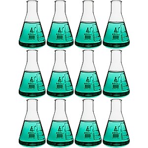 EISCO 12PK Erlenmeyer Flasks, 250mL - Borosilicate Glass - Narrow Neck Flasks, Conical Flasks, Glass Flasks