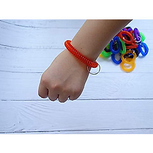 Smanzu 10 Pack Wrist Coil Keychain Wristband Key Holder Stretchable Spiral Key Ring Bracelet for Pool Gym ID Badge(Mixed Color)