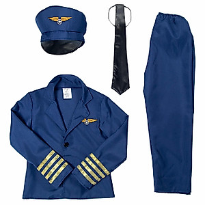 Kids Airline Pilot Halloween Costume - Dress Up, Pretend Play (Medium)
