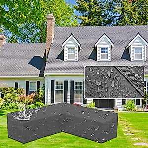 Skyour Patio Furniture Sectional Couch Sofa Cover Gray Weatherproof Heavy Duty 420D Oxford Outdoor L Shaped Sectional Garden Rattan Corner Sofa Furniture Protector Covers (Left Side Long: 112x87in)