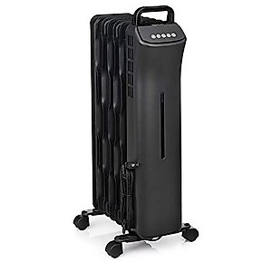 Amazon Basics Portable Digital Radiator Heater with 7 Wavy Fins and Remote Control, Black, 1500W, 9.8 x 26.5 x 13.1 in