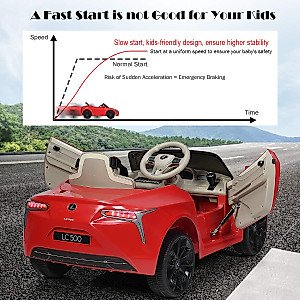 Costzon Ride on Car, Licensed Lexus LC500, 12V Battery Powered Car w/Remote Control, 3 Speed, LED Lights, Horn, MP3&USB, Slow Start, Spring Suspension, Electric Vehicle for Boys& Girls (Red)