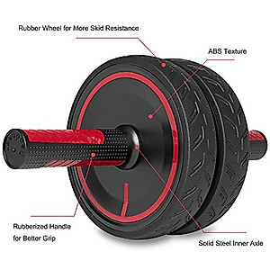 Readaeer Metal Handle Ab Roller Wheel with Knee Pad Abdominal Exercise for Home Gym Fitness Equipment Black & Red