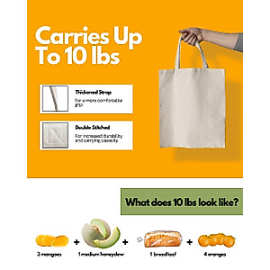 PartyPrints 5 Pack 15x16 Large Premium Cotton Canvas Tote Bag, Reusable Blank Plain Bulk Sublimation Natural Beige Cloth Bags with Handles for Gift, Beach, School, Work, DIY, Craft, Shopping, Painting