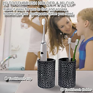 LKKL Bathroom Accessory Set-7 Pcs Bathroom Accessories Set with Bathroom Trash Can, Soap Dispenser Set,Bathroom Tray,Bathroom Canister for Qtip Holder, Toothbrush Holder,Tumbler,Soap Dish-Silver