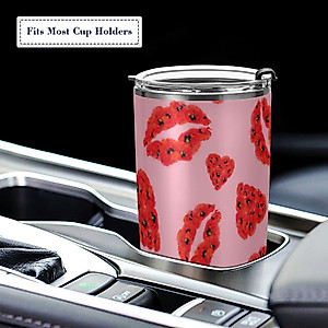 Yasala Valentines Tumbler Poppy Heart Lip Romance Insulated Coffee Cup Beverage Container Office Travel Mug with Straw and Lid 20oz Holiday Back to School Gift