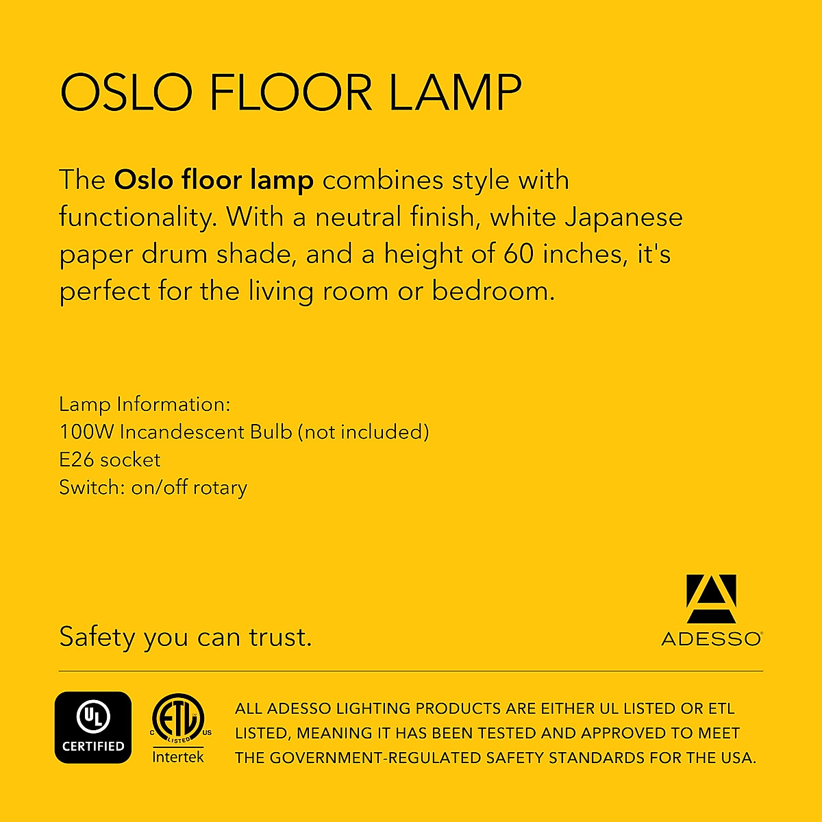 Adesso 6237-02 Oslo Floor Lamp – Corrosion Resistant, Scratch Proof, White Matte Finish Lighting Equipment with Metal Body. Tools & Home Improvement,Matte White