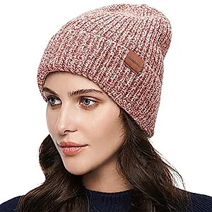 Womens Beanies for Winter Thermal: Cute Red Beanie with Thick Lining Warm Soft Slouchy Winter Hat Skull Cap Christmas Stocking Stuffers Valentines Day Gifts