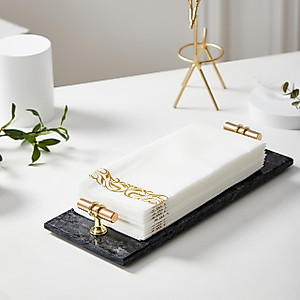 Denique Guest Towel Holder Tray for Bathroom, 12" Marble Bathroom Tray, Paper Napkin Holder Hand Towel Tray for Bathroom, Countertop Organizer Vanity Tray Decorative Tray with Gold Handles (Gray)