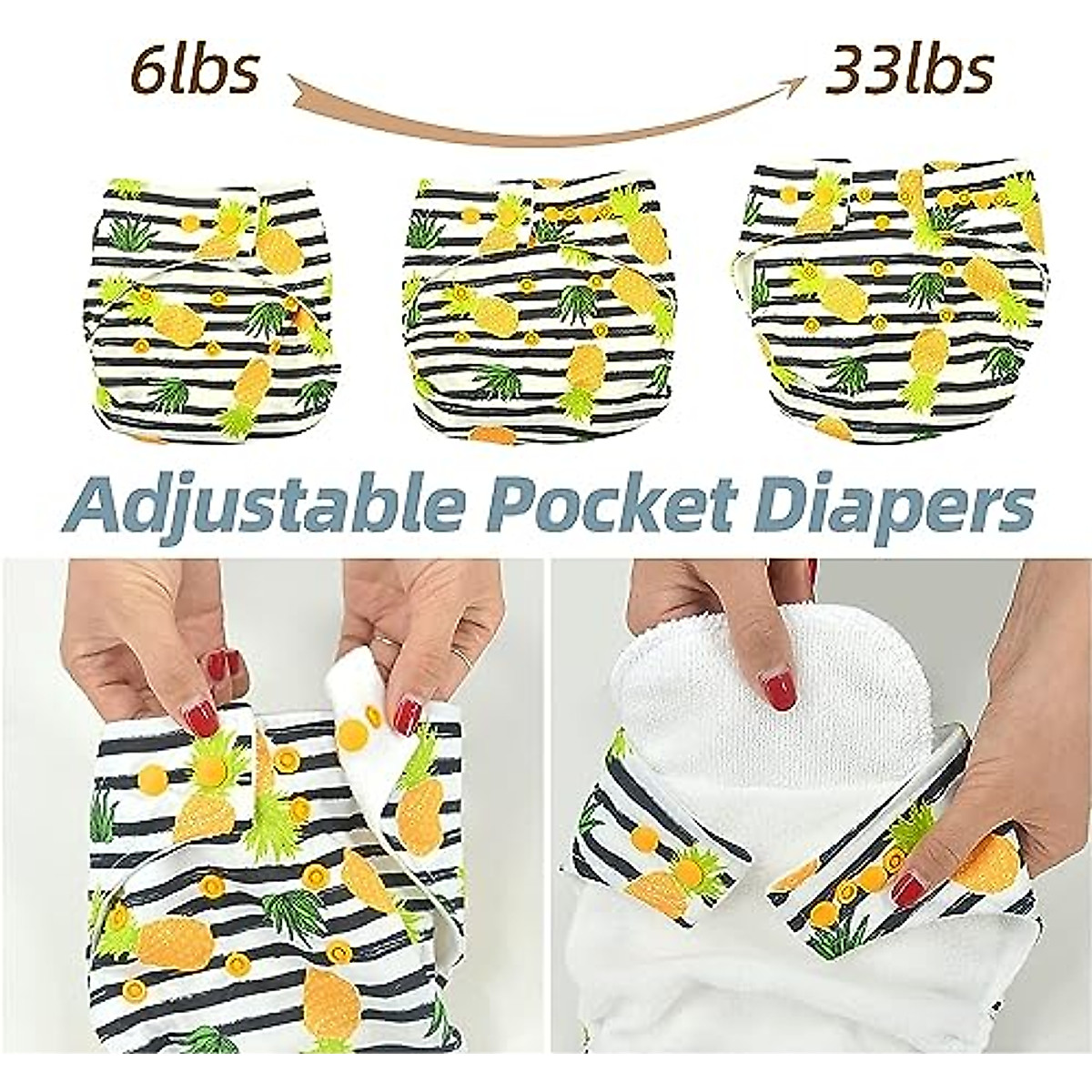 Baby Cloth Diapers One Size Adjustable Washable Reusable Pocket Diapers for Baby Girls and Boys 5 Packs +5 Microfiber Inserts (Yellow Orange)