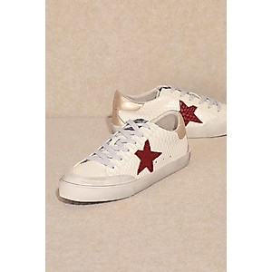 Mi.iM Sadie Rubber Sole Lace-up Leather Star Sneakers (7.5, Beige)
