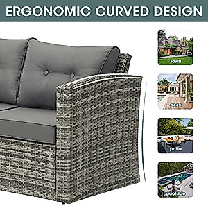 SUNVIVI OUTDOR Wicker Outdoor Patio Loveseat, 2 Piece Aluminum Frame Patio Sofa Couch with Cushions, Grey Wicker Corner Sofa Chairs for Patio Furniture