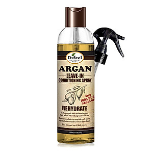 Difeel Rehydrate Leave in Conditioning Treatment - 100% Pure Argan Oil 6 oz. with Spray Cap & Dispensing Cap