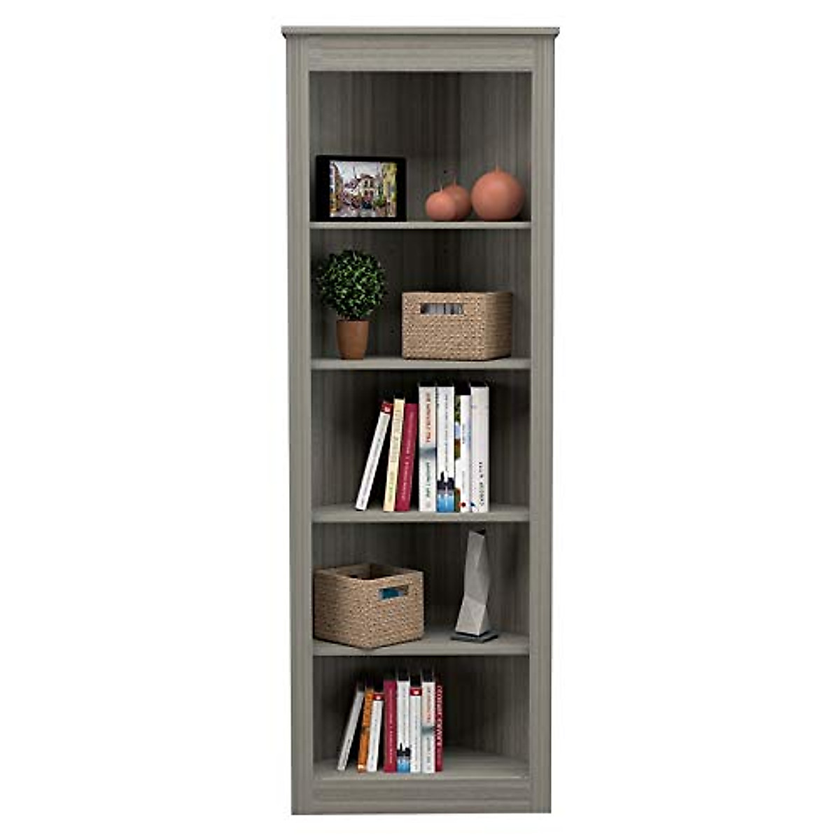 Pemberly Row 71" 5 Shelf Engineered Wood Corner Bookcase in Gray Smoke Oak