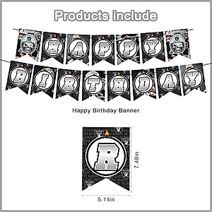 KOOMEE 32 Pcs Raiders Party Supplies, Rugby Theme Party Supply Set for Kids with 1 Happy Birthday Banner Garland, Cake Topper,12 Cupcake Toppers, 18 Balloons for Football Rugby Fans Party Decorations
