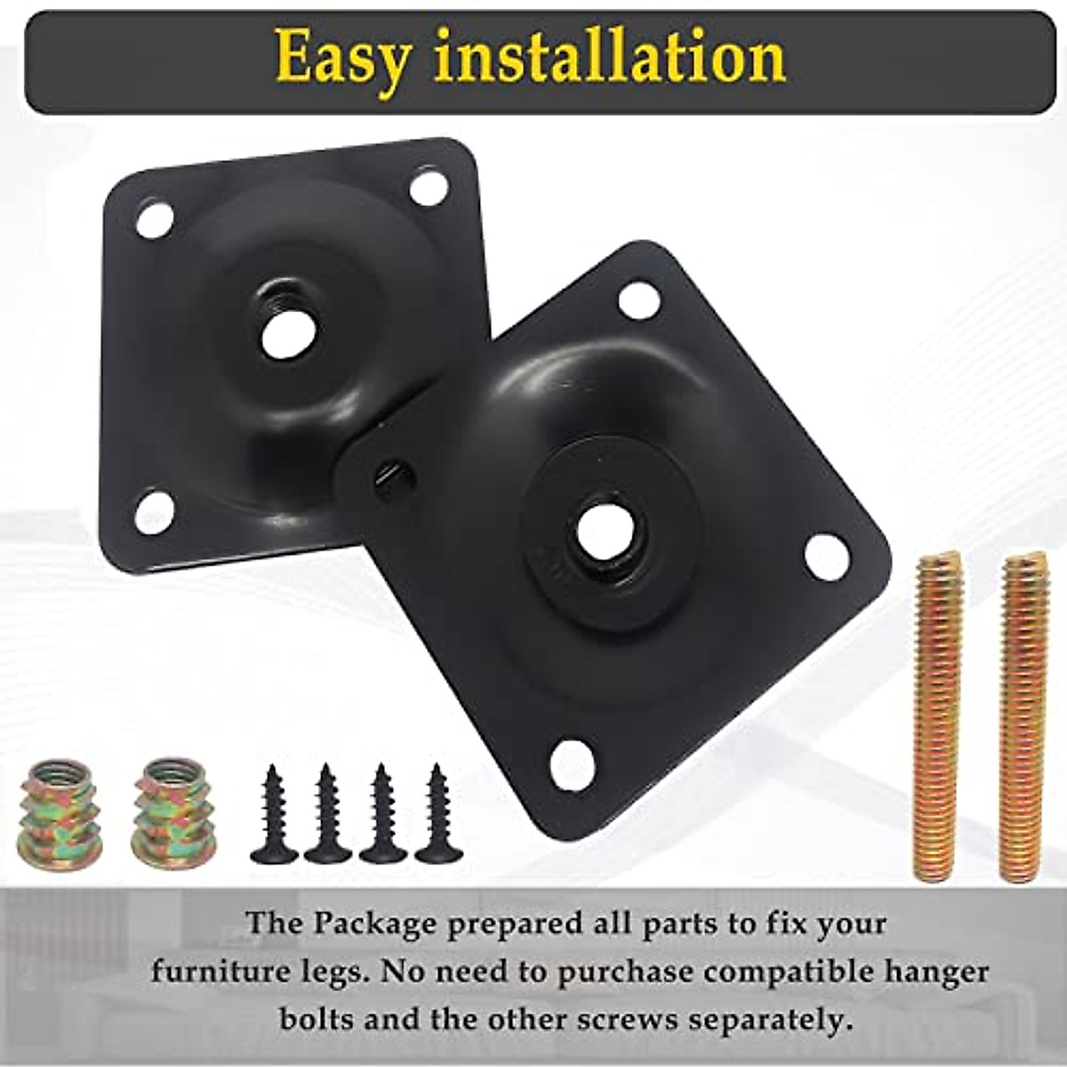 NGe 4set M8 Sofa Leg Mounting Plates,Furniture Sofa Legs Attachment Plates T-Plate,with Hanger Bolts(Black Flat)
