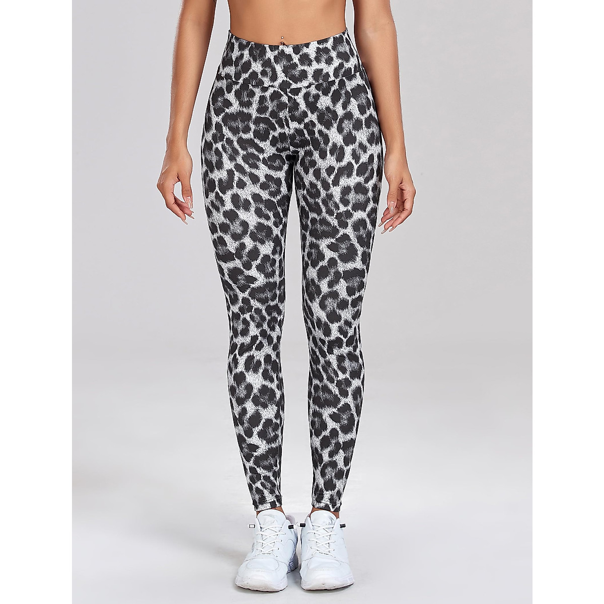 FITTOO Women's Print Ruched Booty Leggings Butt Lifting Yoga Pants Black M