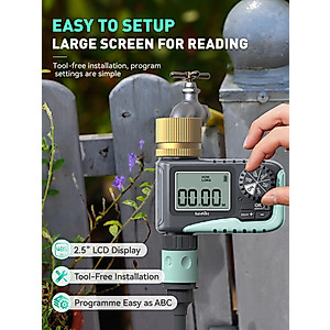 RAINPOINT Sprinkler Timer with Brass Swivel, Water Timer for Garden Hose, Programmable Hose Timer with Rain Delay/Manual Watering, Digital Irrigation Timer System for Lawns, 1 Outlet