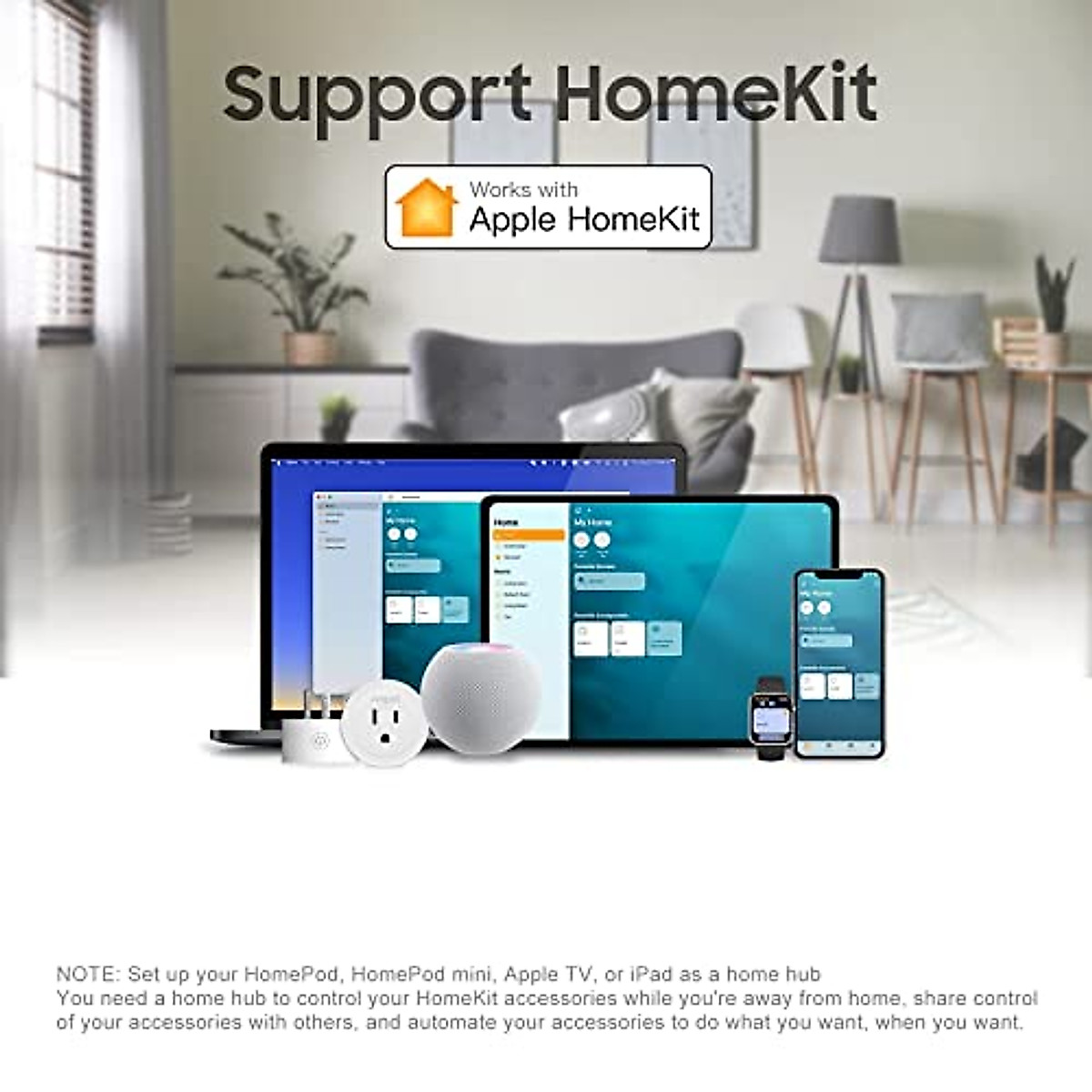 Ampai HomeKit Smart Plug Compatible With Alexa, Siri, Google Home - Energy Monitoring Smart Outlet - Remote Control - 2.4GHz Wi-Fi - 15Amp