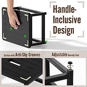 Tikea Step Stool for Adults with Handle & Non - Slip Surface and Rubber Feet - Sturdy Step Stool with Glow Strip - 500 lbs Capacity for Bedroom, Bedside, Bathroom, and Kitchen (Black)