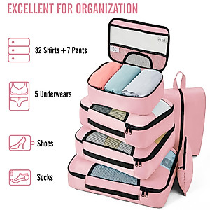 Veken 8 Set Packing Cubes for Travel, Suitcase Essentials Organizer Bags Set for Luggage, Road Trip Travel Accessories in 4 Sizes (Extra Large, Large, Medium, Small), Pink