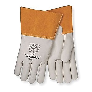 John Tillman & Co 1350L Top Grain Pearl Gray Leather Premium Grade TIG Welders Glove With Kevlar Stitching, Wing Thumb, 4" Cuff And Seamless Forefinger