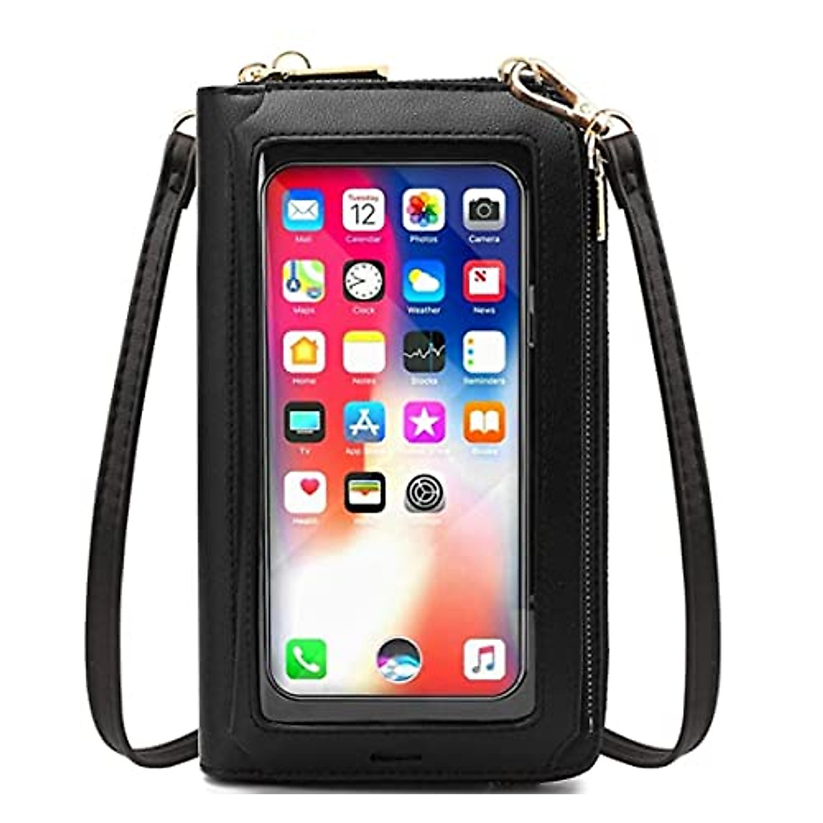 RFID Blocking Touch Screen Phone Bag Small Crossbody Bag Shoulder Handbag Wristlet for Women (E4 Black - Touch Screen)