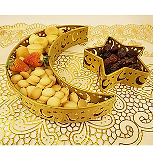 Moon Star Dinner Plate Tray Fruit Plate Ramadan Decoration,Eid Mubarak Moon Star Serving Tray Tableware Dessert Food Storage Container Ramadan Muslim Islamic Party Supply