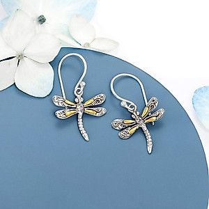 Ross-Simons Two-Tone Sterling Silver Bali-Style Dragonfly Drop Earrings