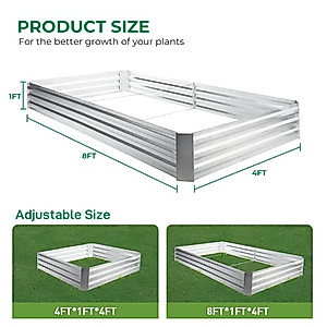 iPower Galvanized Raised Garden Bed Kit Adjustable Size Thickened Metal Planter Box Outdoor for Flowers Vegetables and Herb, 8x4x1ft, 8 x 4ft, Silver