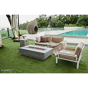 AMS Fireplace | Elementi | Large Rectangular Natural Gas Fire Pit Table | Free Bio-Ethanol Tabletop Lantern | With Canvas Cover, Lava Rocks, and Gas Key Valve | Fuel: Natural Gas, Hampton - Light Grey