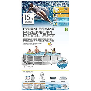Intex 26723EH 15 Feet by 42 Inches Prism Frame Above Ground Swimming Pool Set with Debris Cover, Ladder, and 120 Volt 1000 GPH Cartridge Filter Pump