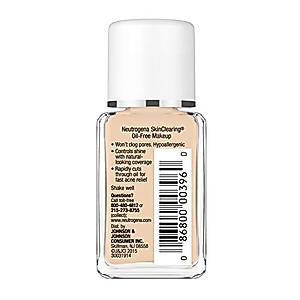 Neutrogena SkinClearing Oil-Free Acne and Blemish Fighting Liquid Foundation with Salicylic Acid Acne Medicine, Shine Controlling, for Acne Prone Skin, 30 Buff, 1 fl. oz