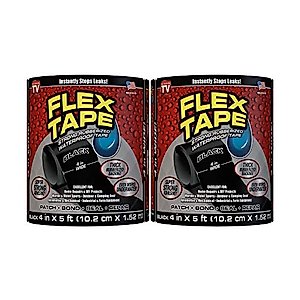Flex Tape Rubberized Waterproof Tape, 4" x 5', Black (2 Pack)
