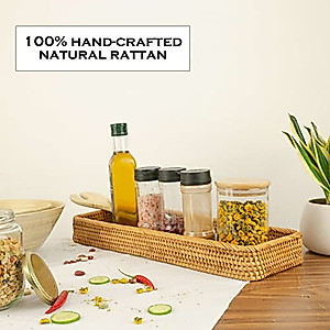 CELEZAR Rattan Toilet Tank Basket Woven Guest Towel Holder Decorative Wicker Tray 17" x 6" x 2" for Serving Bread or Shelves Bathroom Counter Organizers and Storage (17 x 6 x 2 inches, Honey Brown)