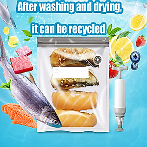 Sous Vide Bags 20pack Reusable Vacuum Food Storage Bags with 3 Sizes Vacuum Food Bags,1 Hand Pump,4 Sealing Clips for Food Storage and Sous Vide Cooking (Gray Kit)