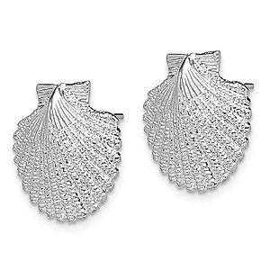 Diamond2Deal Sterling Silver Polished Large Scallop Shell Stud Earrings (L- 0.65 in, W- 0.63 in)