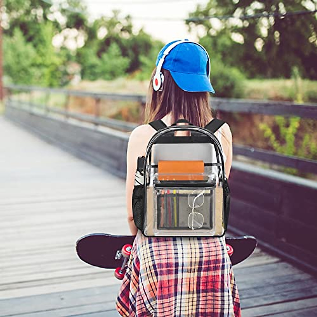 AROUVOG Clear Backpack for School, Heavy Duty PVC Transparent Backpack, Clear Book Bag,See Through Backpacks for College Concert Travel (Medium)