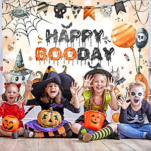 Avezano Halloween Booday Birthday Party Backdrop, Happy Boo Day Party Decorations Photoshoot Backdrops Halloween Happy Boo Day Party Banner Cute Spooky Ghost Birthday Decor Supplies Boys Girls (7x5ft)