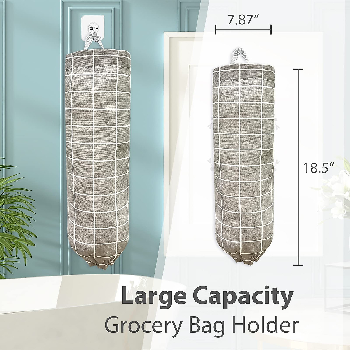 SYIPO Plastic Bag Holder, Reusable Grocery Bag Organizer, Wall Mount, Plaid Grey, 1 Pack, 15.7in x 9.8in
