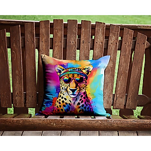 Caroline's Treasures DAC3969PW1414 Hippie Animal Cheetah Throw Pillow Machine Washable, Indoor Outdoor Decorative Pillow for Couch, Bed or Patio, 14Hx14W