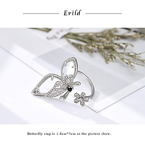 EVILD Rhinestone Butterfly Ring Bow-Knot Knuckle Ring Adjustable Open Ring Expandable Joint Ring for Women (A)