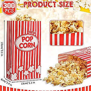 Popcorn Bags Paper Bags Grease Resistant Popcorn Container Single Serving 2 oz Paper Sleeves Red/white Leak Proof Flat Bottom for Movie Theme Party Supplies Retro Carnivals Fundraisers (300 Pcs)