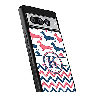 Dachshund Dog Chevron Personalized Black Rubber Phone Case Compatible With Google Pixel 8 Pro, 8a, 8, 7, Pixel 7 Pro, Pixel 6a, Pixel 6 Pro, 6, 5, 4a 5G, 4a 4G, 4, 4 XL, 3a, 3a XL, 3, 3 XL, 2 XL, 2